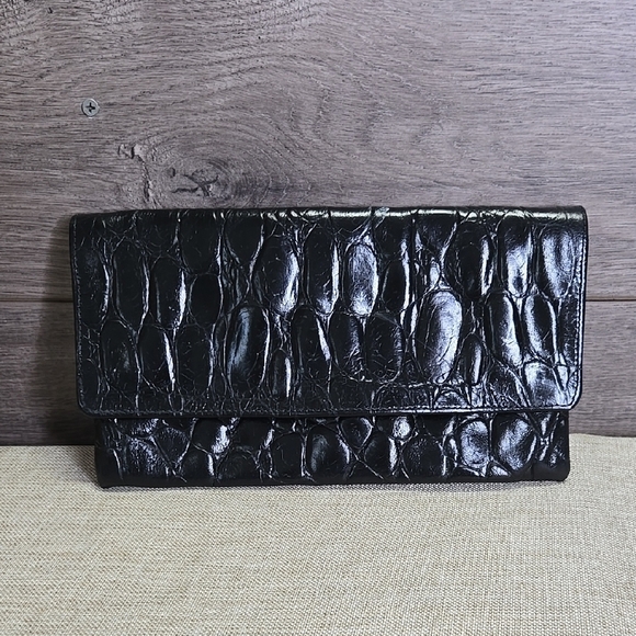 Jalda | Bags | Jalda Black Crocodile Embossed Leather Clutch Handbag ...